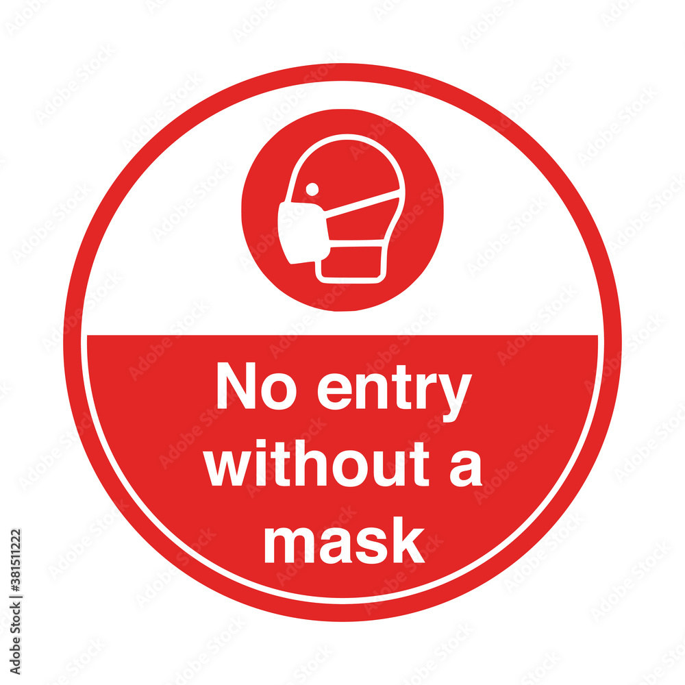 Face mask covering covid-19 sign sticker. Covid-19 social distancing ...