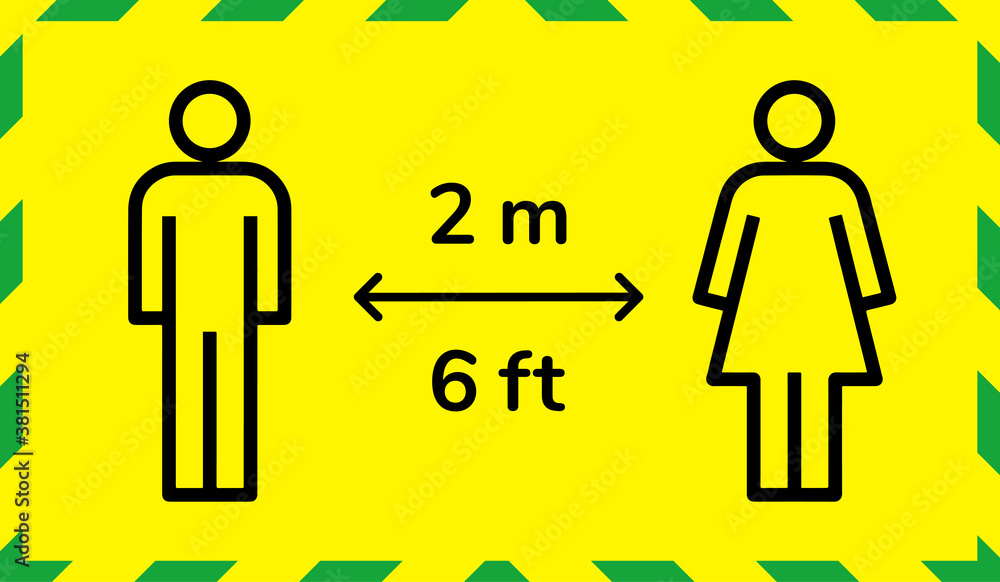 Social Distancing 2m metre distance 6ft feet graphic sign or sticker ...