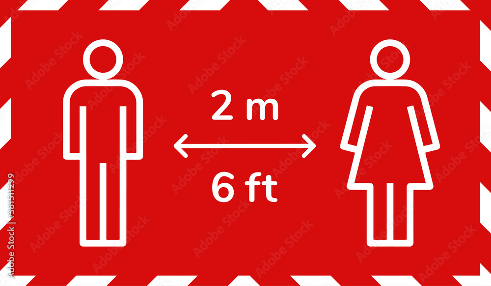 Social Distancing 2m metre distance 6ft feet graphic sign or sticker ...