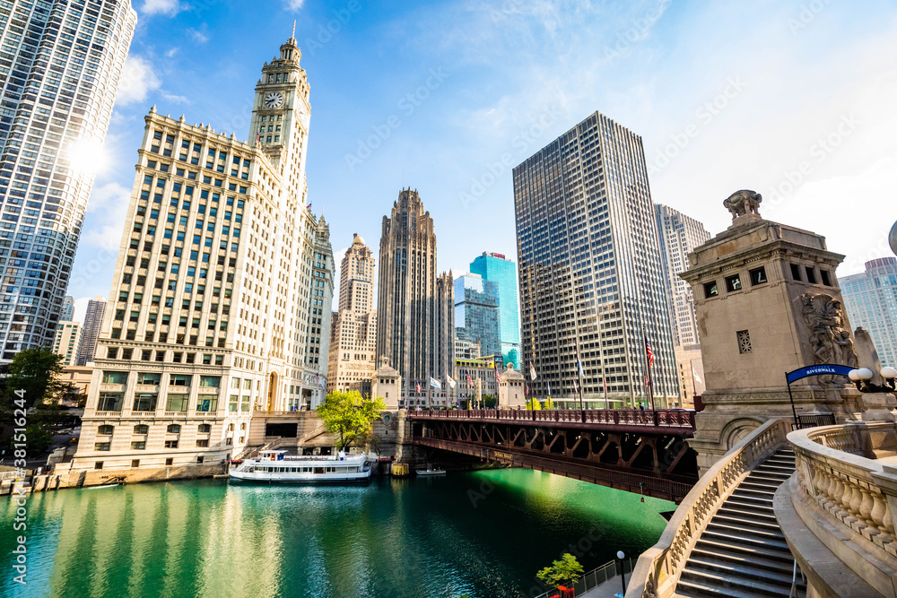 Beautiful View of Chicago river buildings modern architecture Stock ...