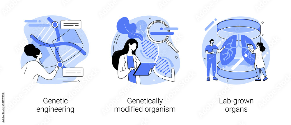 Bioengineering abstract concept vector illustration set. Genetic ...
