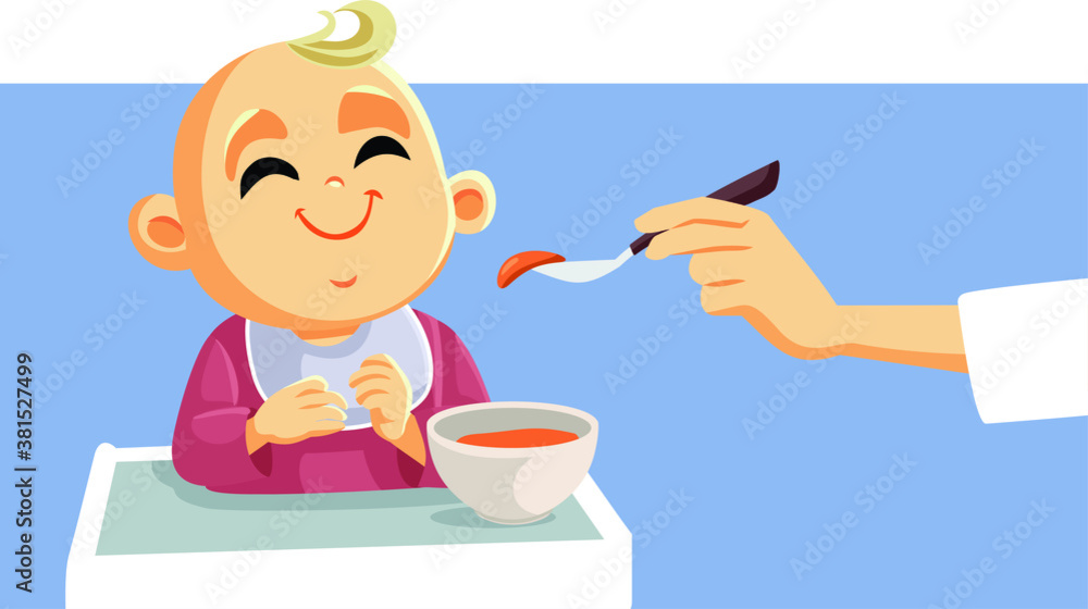 Cute Little Baby Being Fed Using Spoon Stock Vector | Adobe Stock
