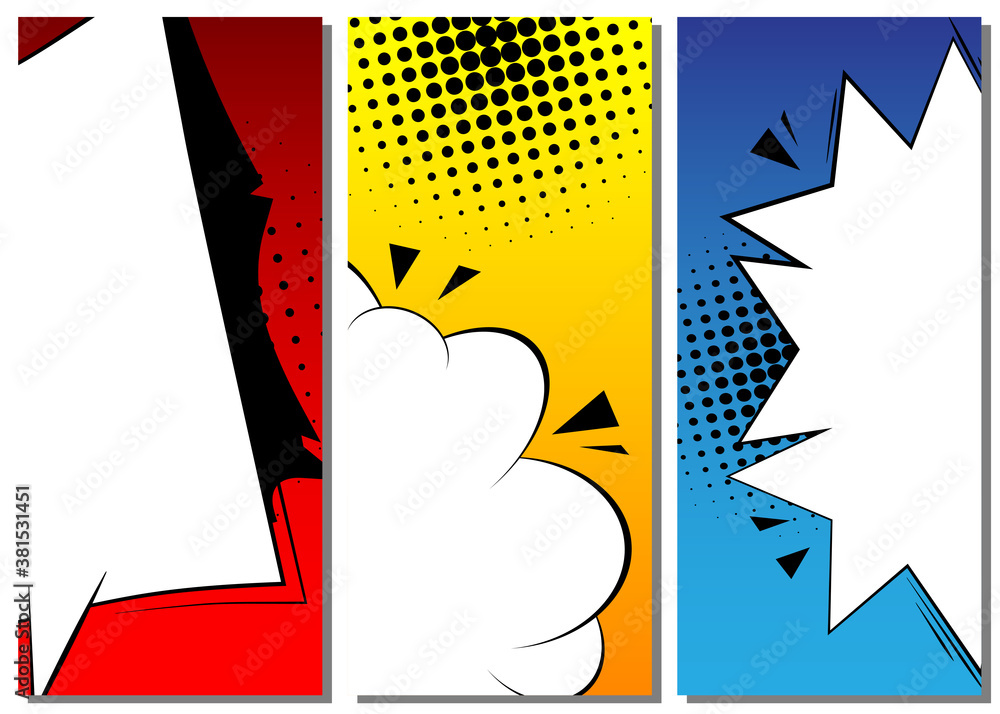 Cartoon design colored standing banners. Comic book illustration ...