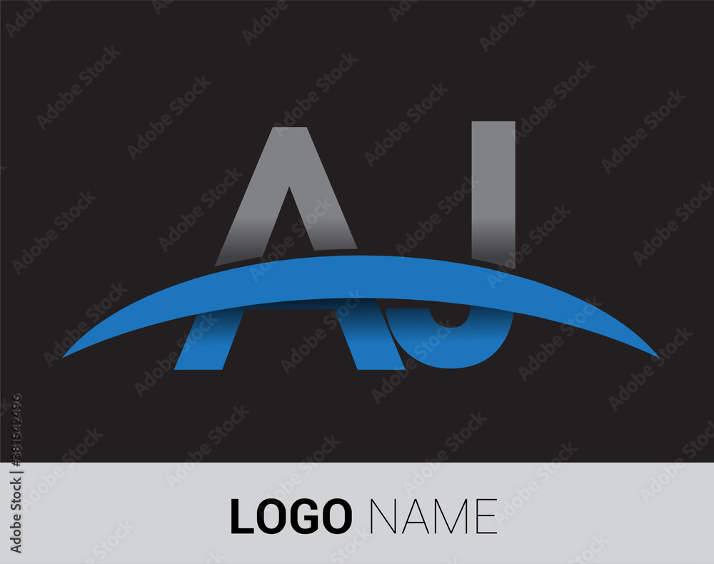AJ initial logo company name colored grey and blue swoosh design. Stock ...