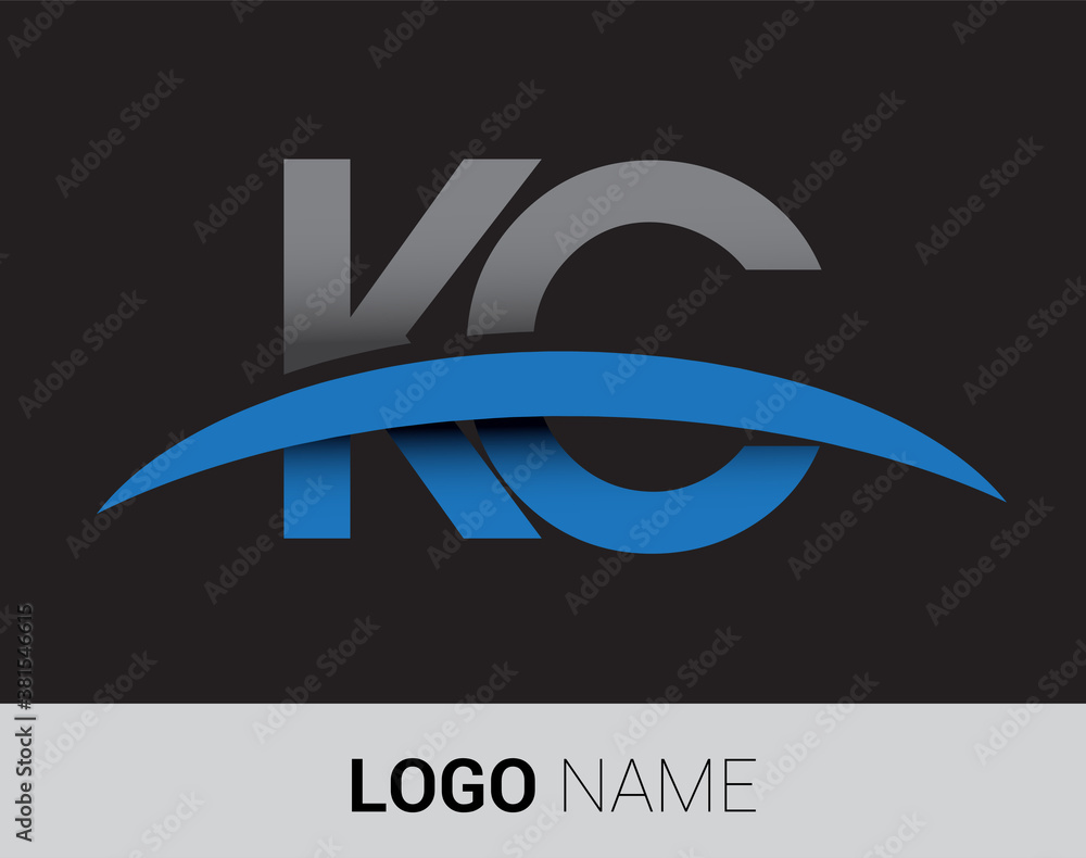 KC initial logo company name colored grey and blue swoosh design. Stock ...