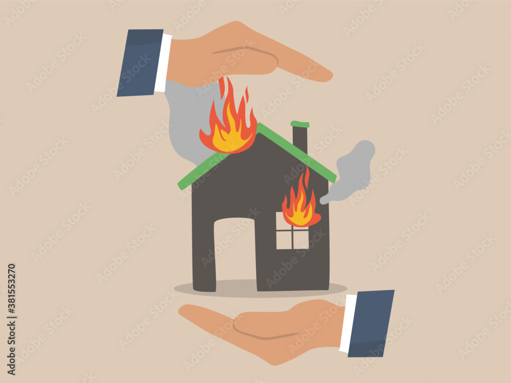 House with fire flames showing burning house. Home insurance or fire ...