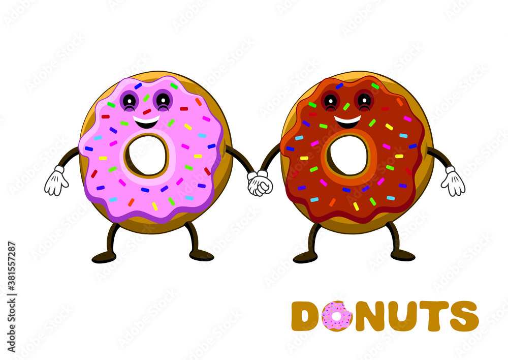 cartoon style vector illustration of two donuts holding hands Stock ...
