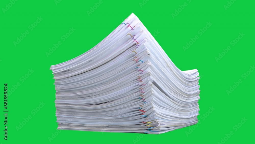Stop motion animation Stacks overload document paper files on chroma ...