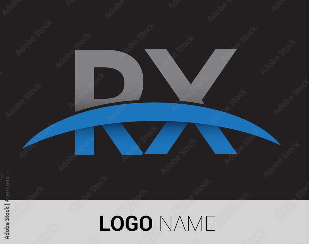 RX initial logo company name colored grey and blue swoosh design. Stock ...