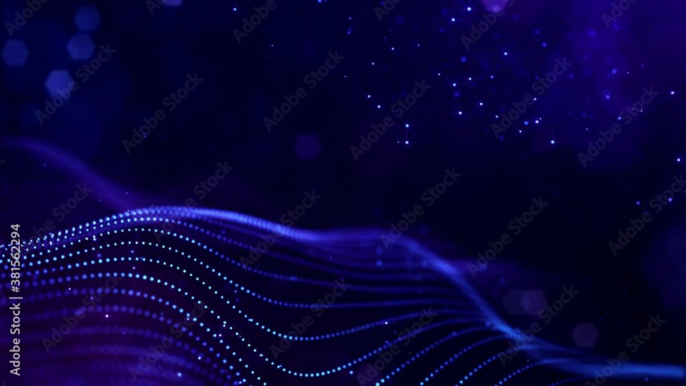 Glow blue particles form lines, surfaces, complex string structures in ...