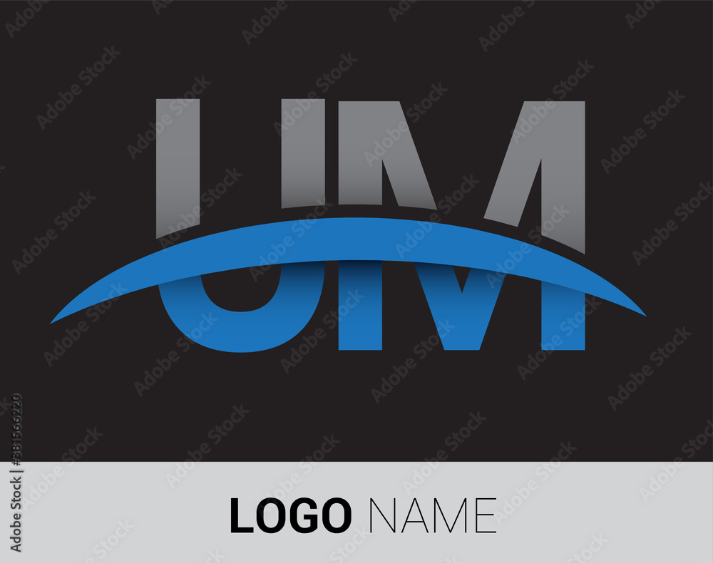 UM initial logo company name colored grey and blue swoosh design. Stock ...