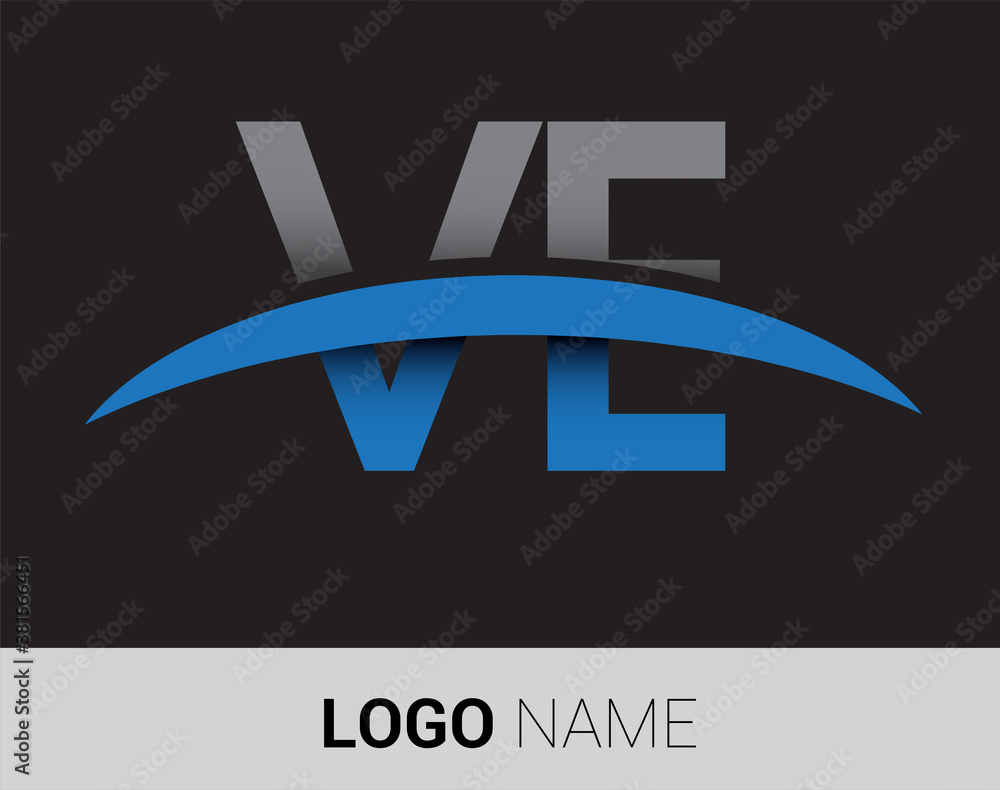 VE initial logo company name colored grey and blue swoosh design. Stock ...