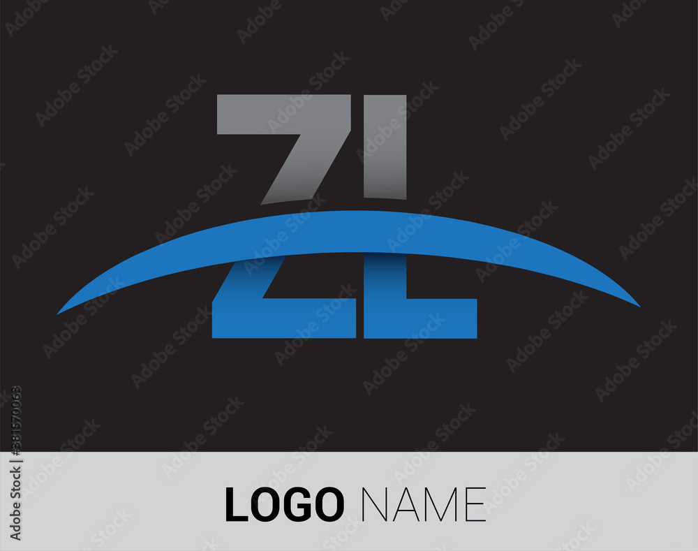ZL initial logo company name colored grey and blue swoosh design. Stock ...