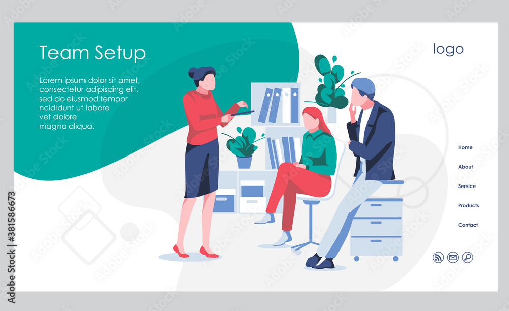 Working together landing page template. Business team working on ...