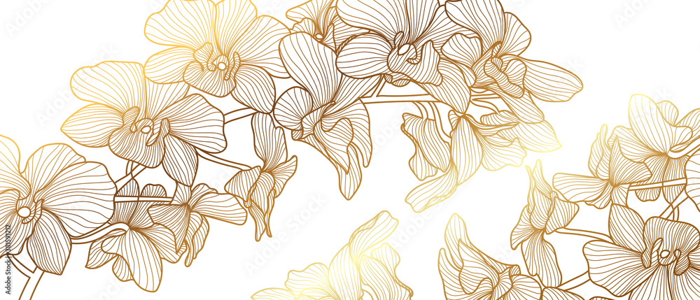 luxury gold floral line art wallpaper vector. Exotic botanical ...