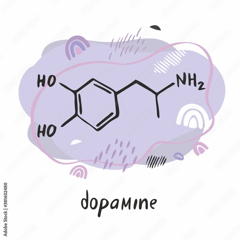 Dopamine neurotransmitter molecule. Hormone formula drawn by hand on ...