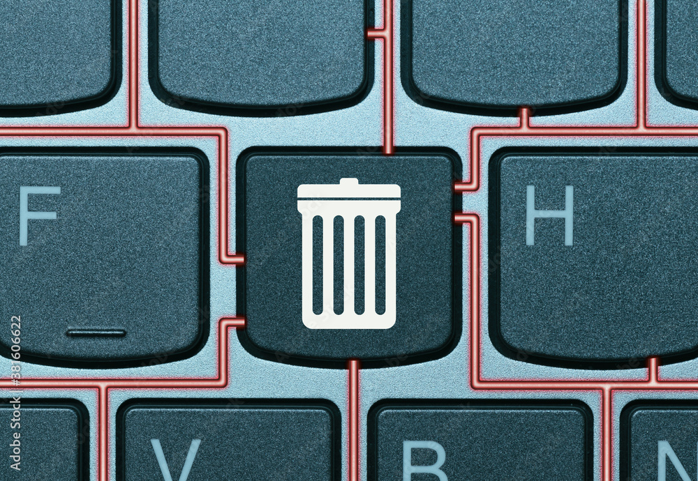 Key on a keyboard with trash can icon. Data deletion concept. Stock ...