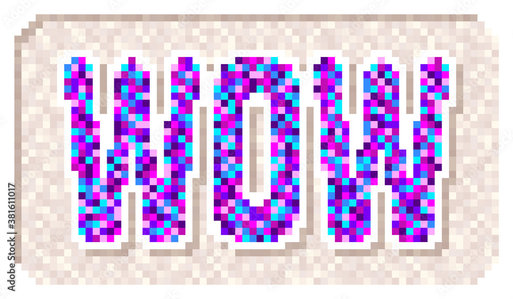 Colorful WOW banner sign design with pixelated typography. Vector ...