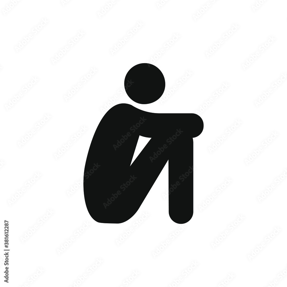 Sad man sitting. Depression icon concept isolated on white background ...