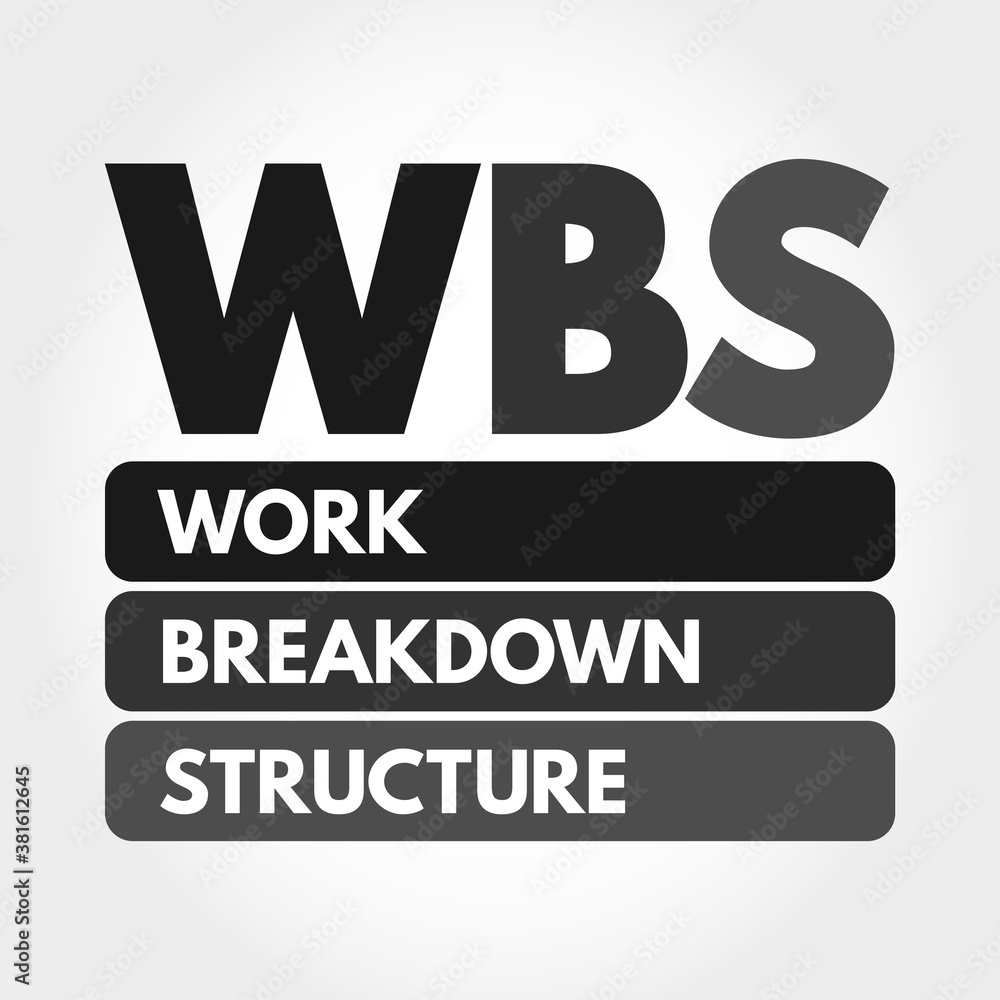 WBS - Work Breakdown Structure acronym, business concept background ...