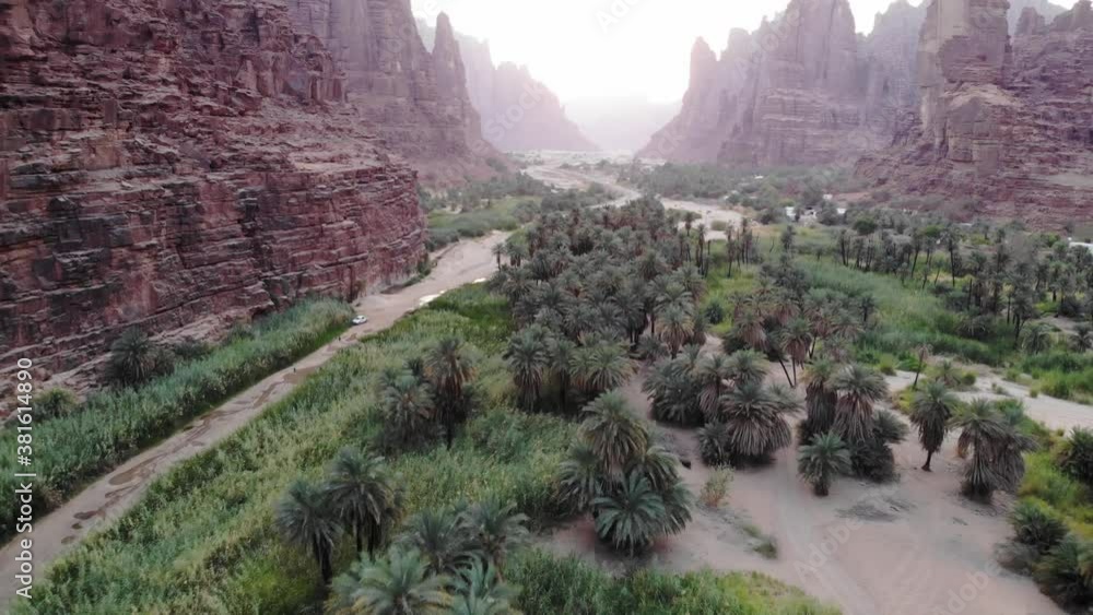Aerial views of the natural wonder of Wadi Al Disah Valley in Tabuk ...