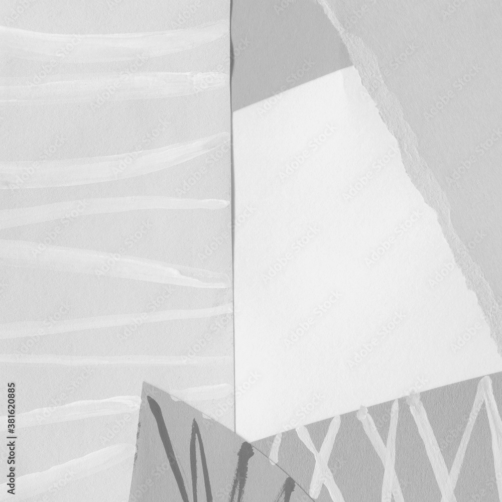 White torn paper collage close-up. Texture made from various paper and ...