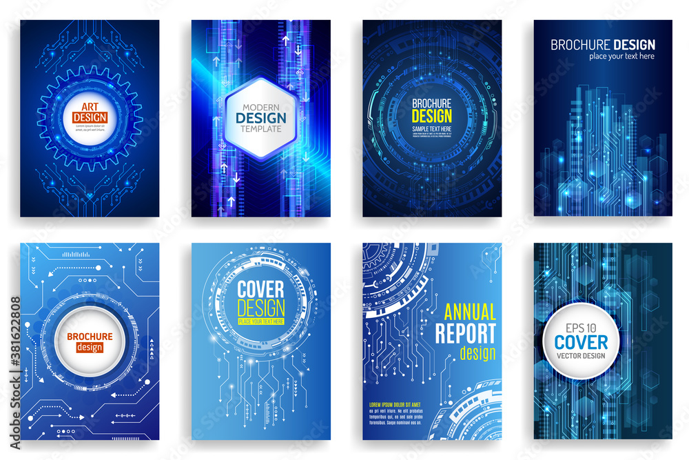 Technology modern brochure templates. Science and innovation hi-tech ...