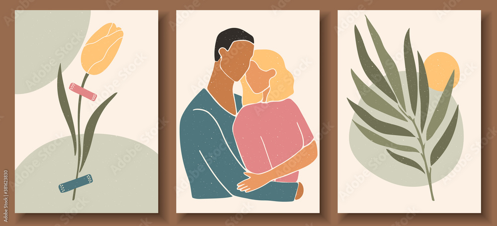 Set of abstract man and female shapes and silhouettes. Abstract couple ...