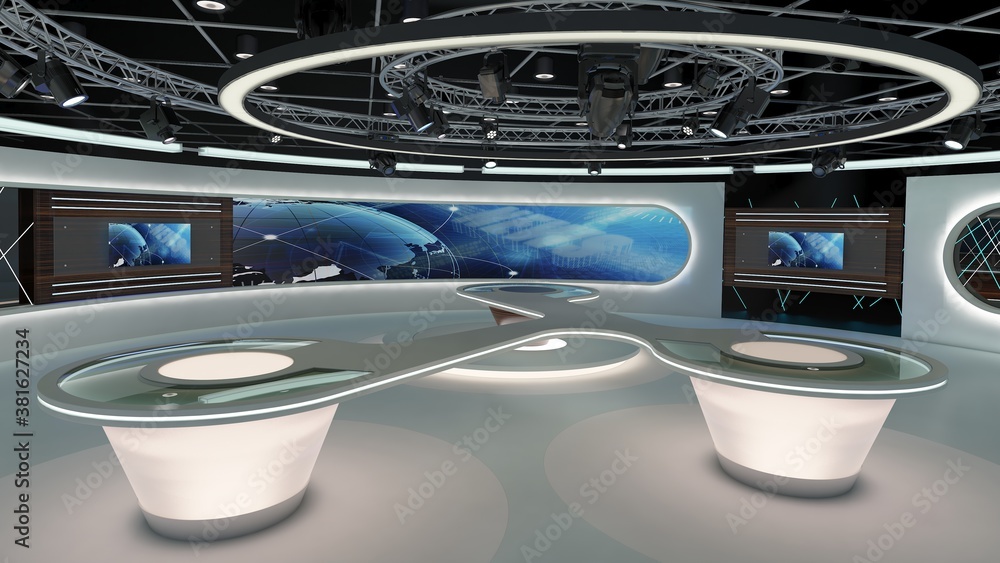 Virtual TV Studio News Set 28. 3d Rendering. Virtual set studio for ...