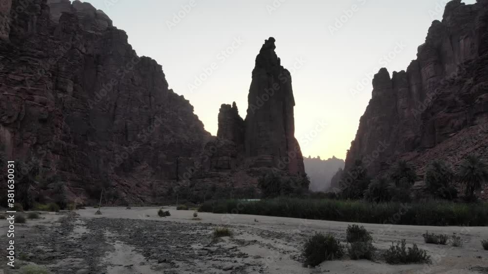 Aerial views of the natural wonder of Wadi Al Disah Valley in Tabuk ...