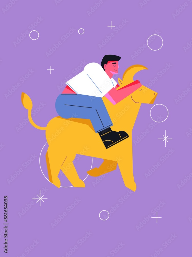 Taurus zodiac sign. Magic male characters. Hand drawn abstract graphic ...