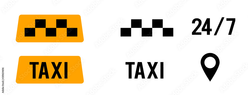 Taxi service icons. Taxi map pointer, taxi signs. Taxi service icon set ...