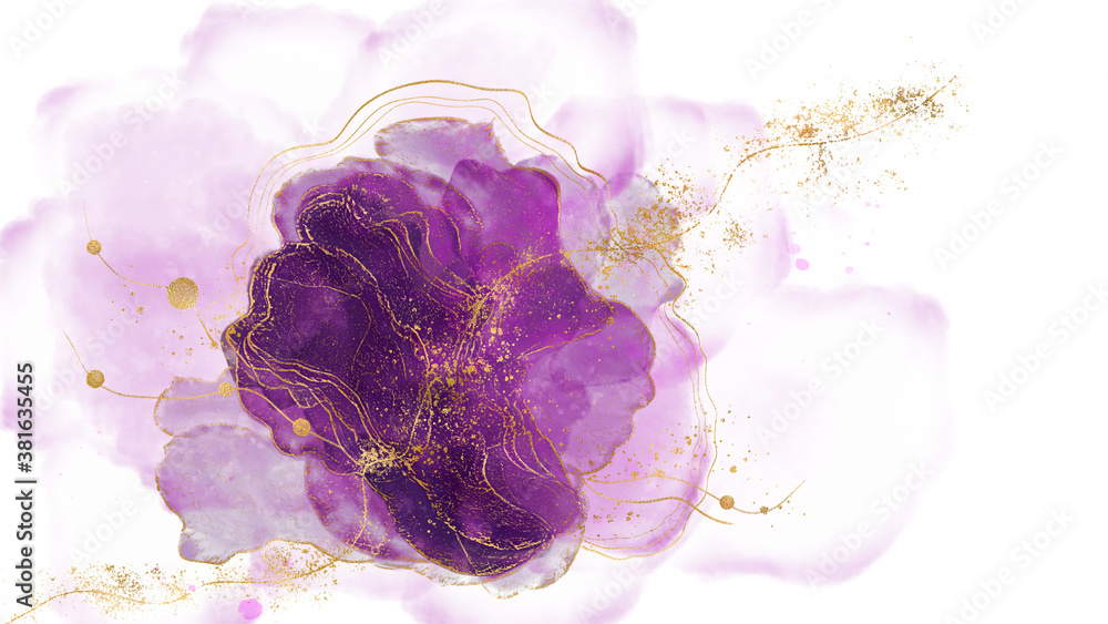 Abstract watercolor purple with gold colored texture background ...
