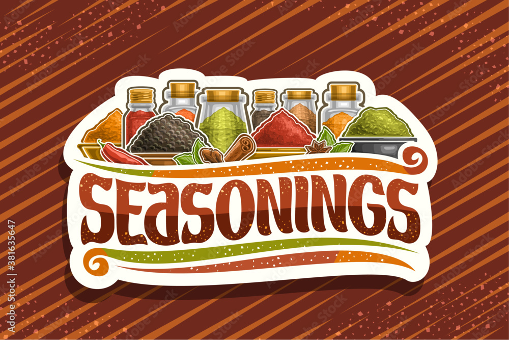 Vector logo for Indian Seasonings, white decorative signboard with ...