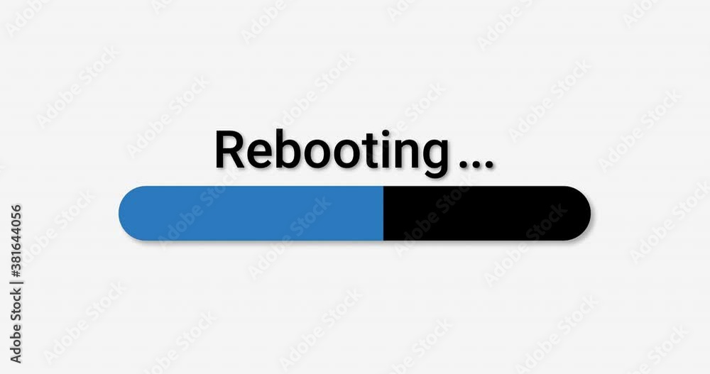 Rebooting progress bar computer screen animation loop isolated on white ...
