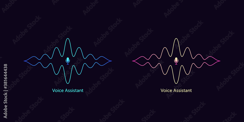 Outlined sound wave shape with microphone for voice recognition ...