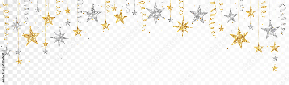 Holiday decoration, glitter border with stars. Festive vector ...
