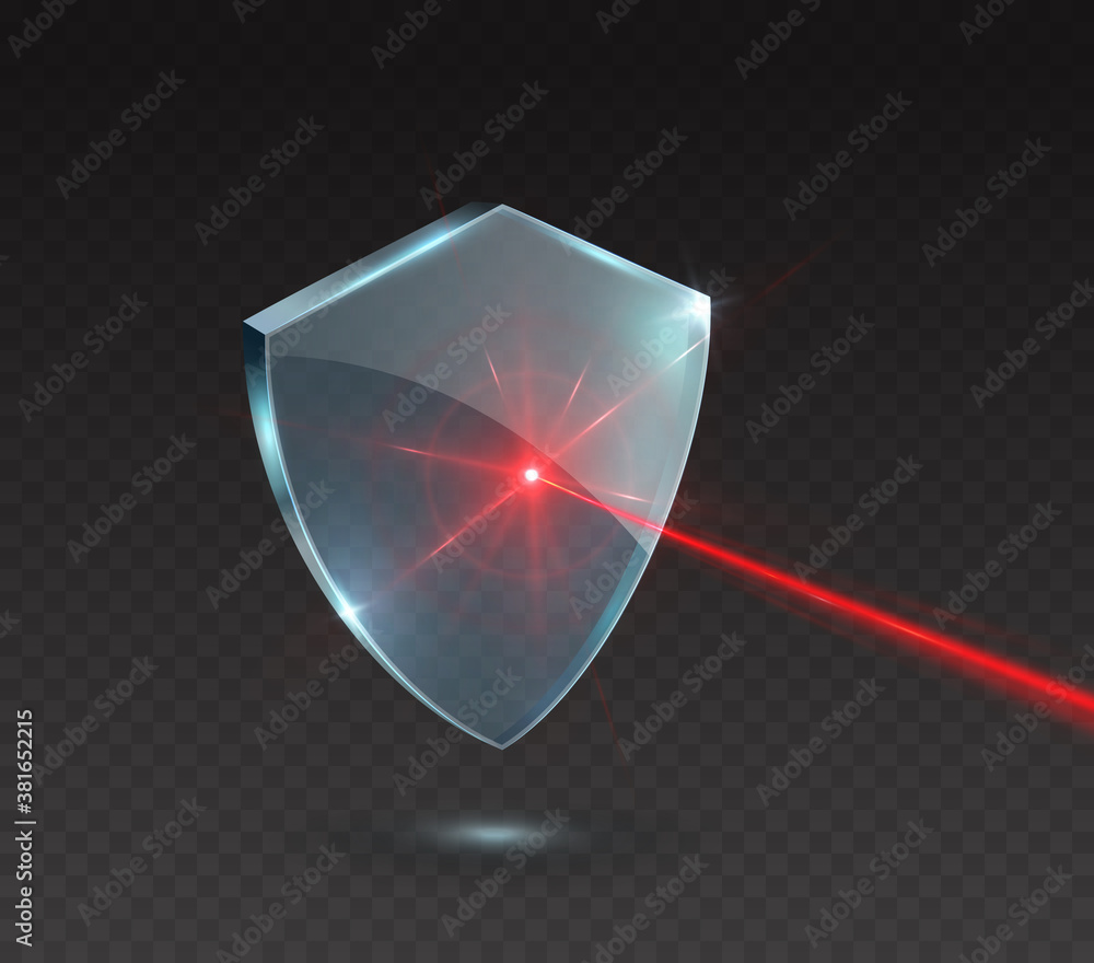 Laser beam with shield isolated on transparent background. Abstract red ...
