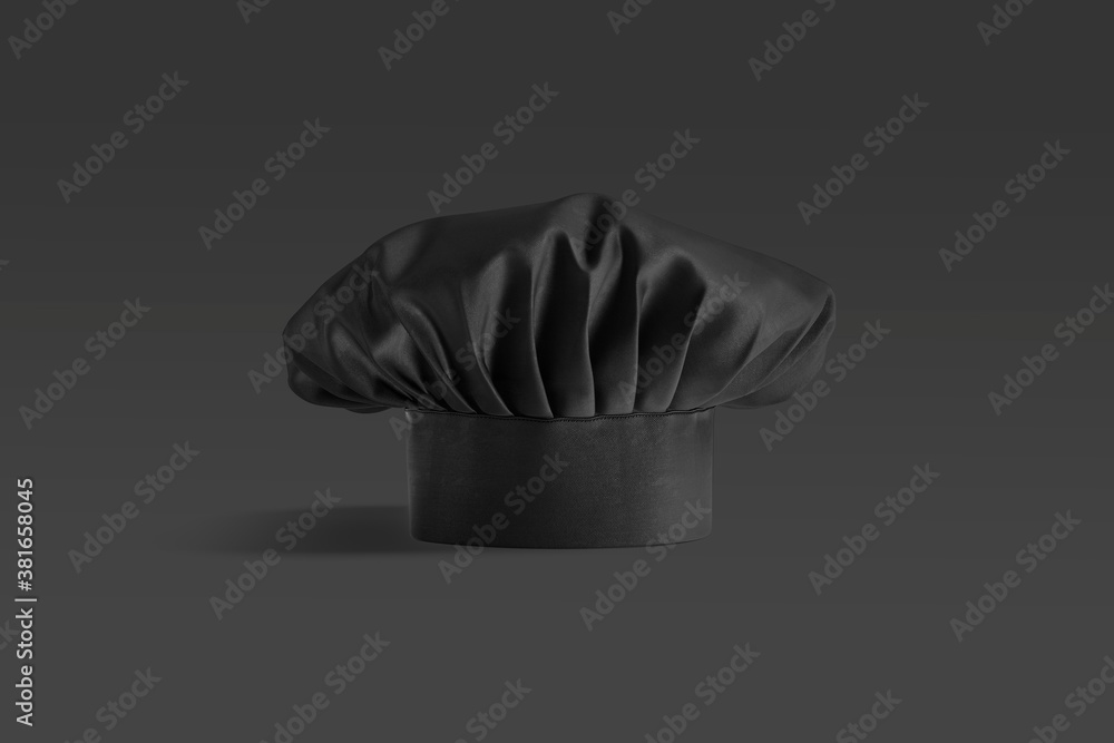 Blank black toque chef hat mockup stand, dark background Stock ...