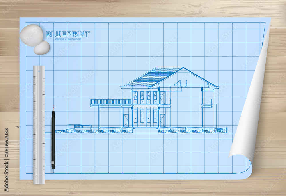 Idea of house on blueprint paper background. Architectural drawing ...