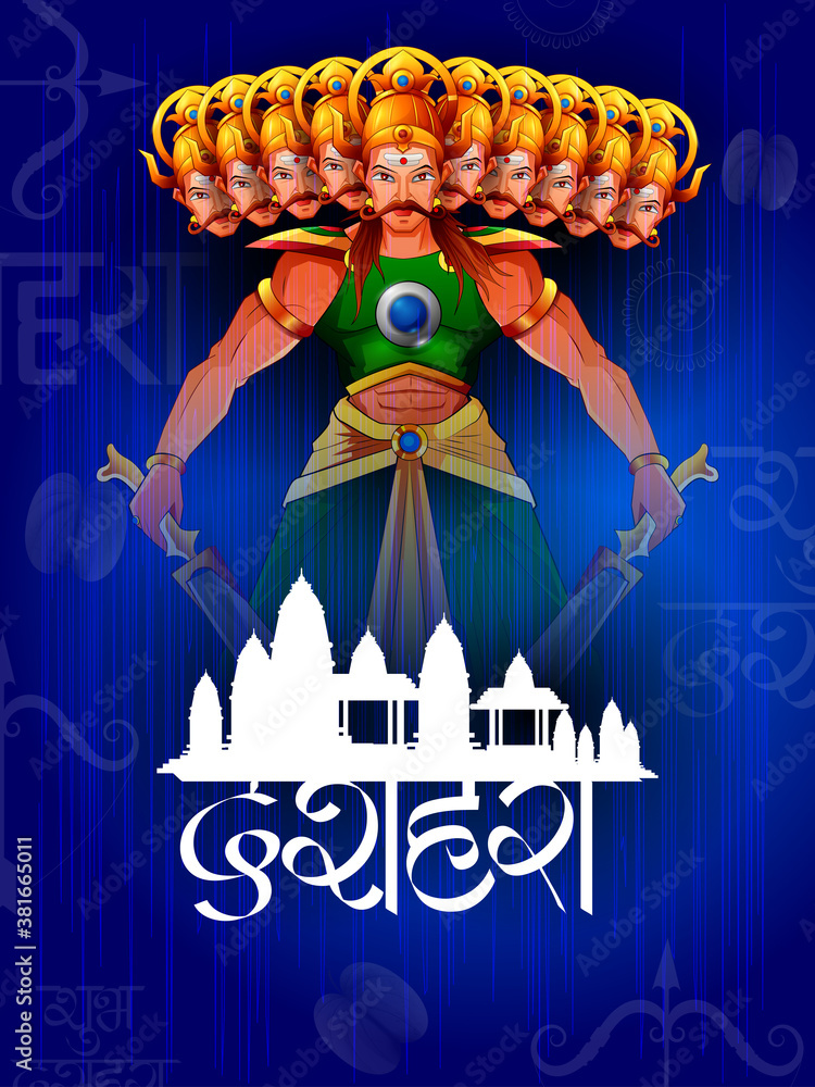 Vector Illustration Of Ravana In Happy Navratri Festival Of India With vector-illustration-of-ravana-in-happy-navratri-festival-of-india-with