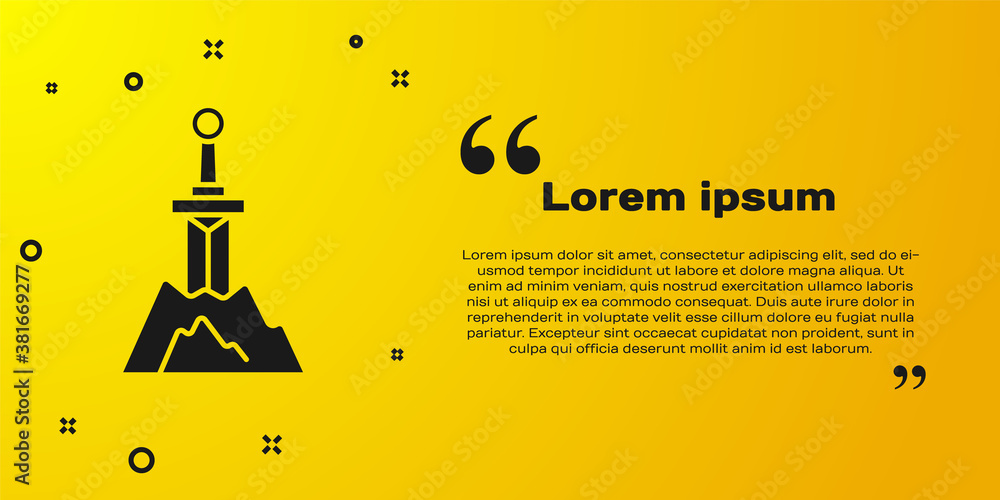 Black Sword in the stone icon isolated on yellow background. Excalibur ...