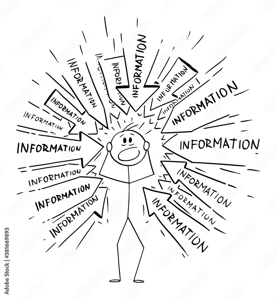 Vector cartoon stick figure drawing conceptual illustration of stressed ...