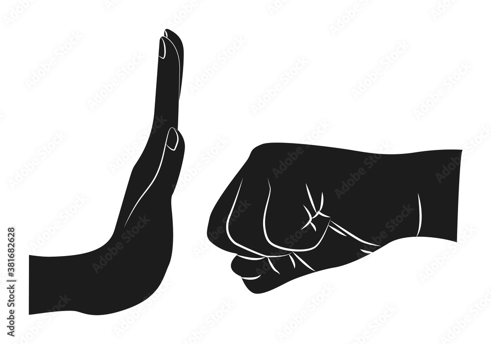 Silueta negra de una mano parando un puñetazo. Stock-Vektorgrafik ...