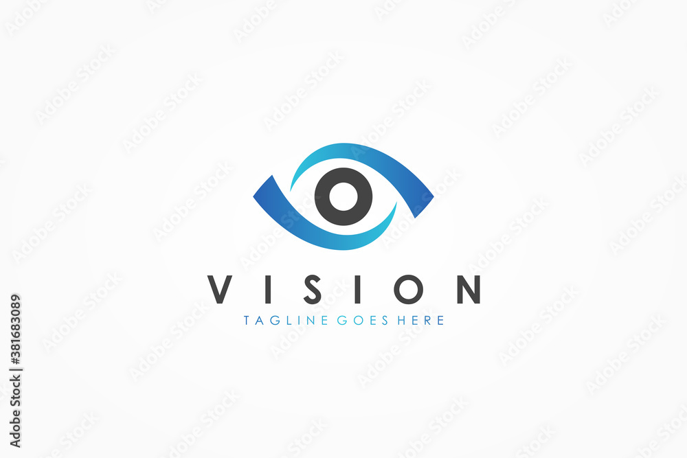 Abstract Vision Eye Logo. Blue Geometric Waves with Black Eyeball ...