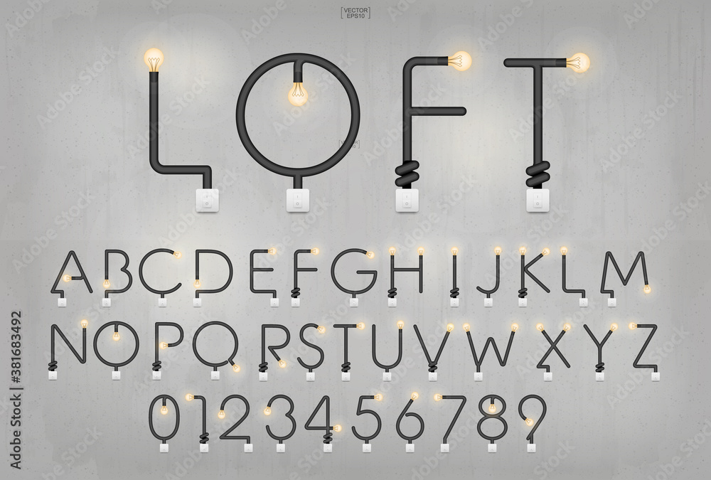 Vecteur Stock Alphabet letters and numbers in loft style. Abstract ...