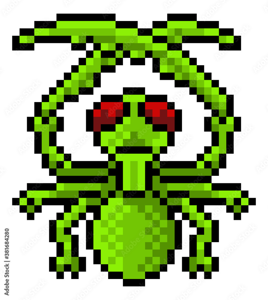 A praying mantis bug insect pixel art video game icon Stock Vector ...