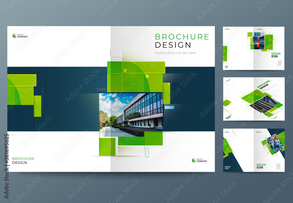 Business Report Cover Layout Set with Green Dynamic Elements Stock ...