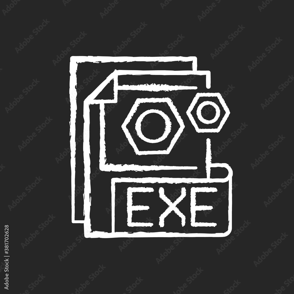 EXE file chalk white icon on black background. File format. Common ... EXE file chalk white icon on black background. File format. Common ...