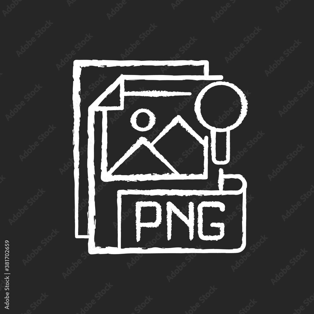 PNG file chalk white icon on black background. Portable graphics format ...